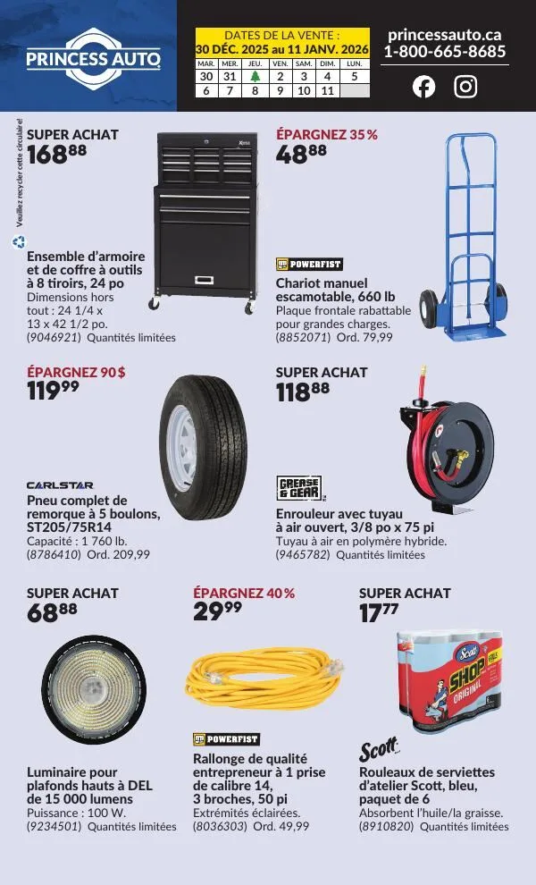 📬 Circulaire Princess Auto du 30 décembre 2025 au 11 janvier 2026